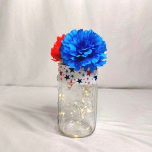 Hand Crafted | Holiday | Patriotic Lighted Mason Jar Floral Arrangement ...